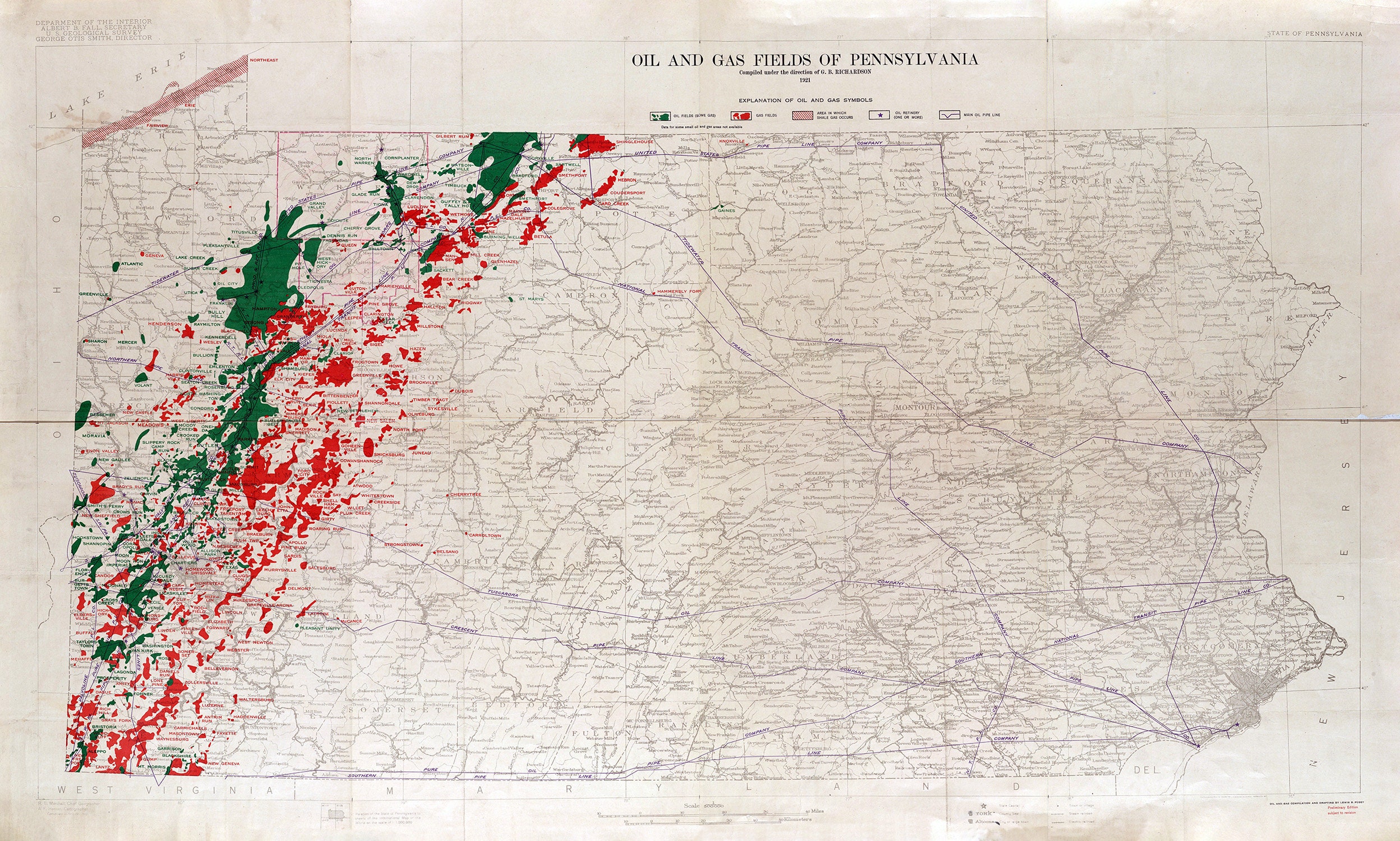 1921 Oil and Gas Fields Map of Pennsylvania - Etsy