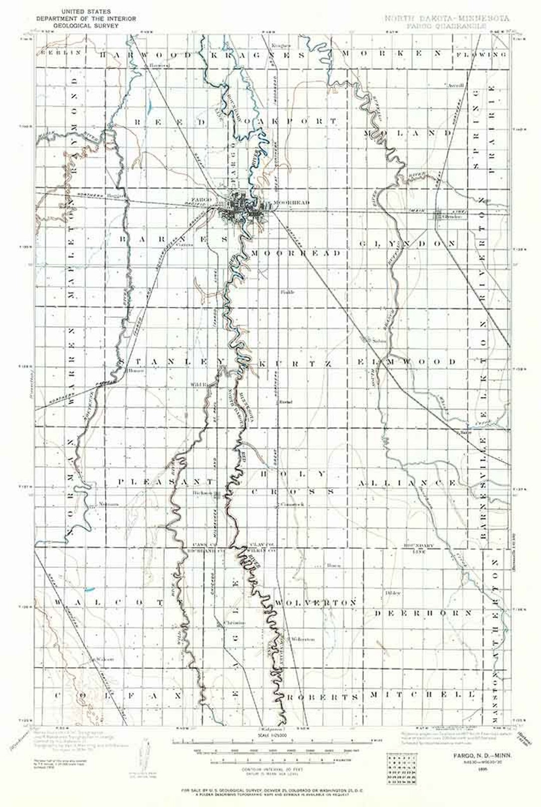 1895 Topo Map of Fargo North Dakota Quadrangle - Etsy