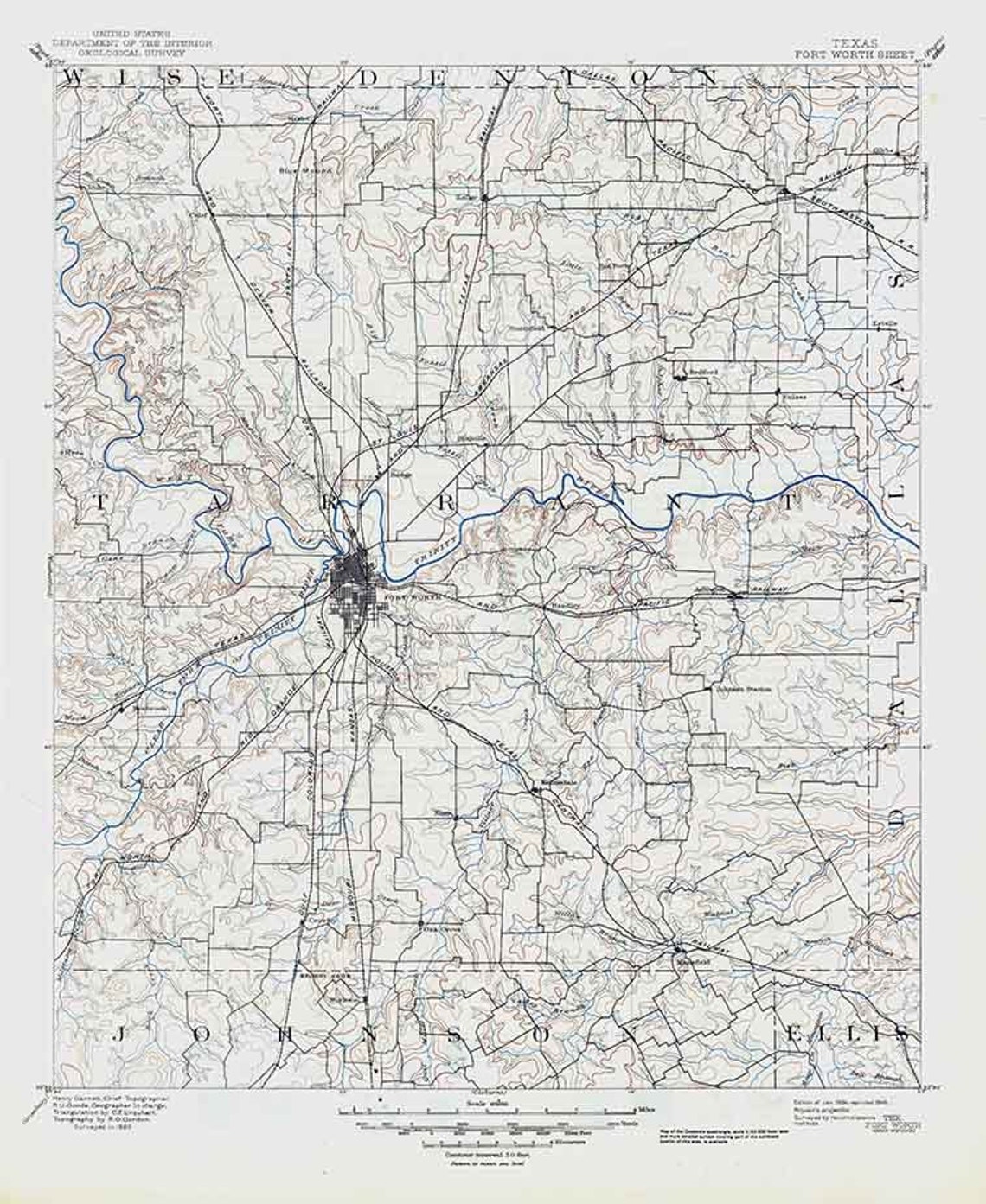 1894 Topo Map of Fort Worth Texas Tarrant Dallas Johnson | Etsy