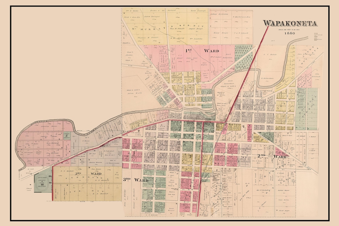 1880 Map of Wapakoneta Auglaize County Ohio - Etsy