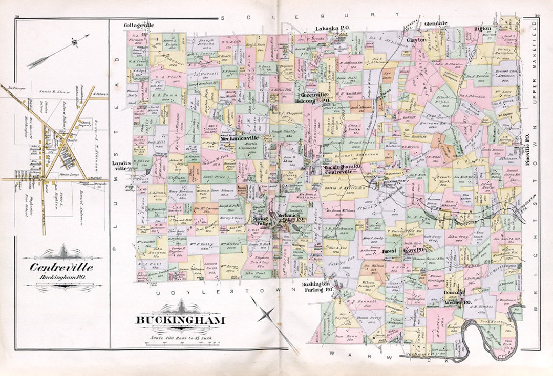 1891 Map of Buckingham Township Bucks County Pennsylvania - Etsy