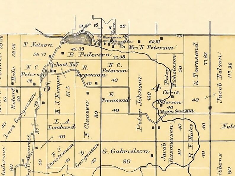 1889 Map of Waupaca Township Waupaca County Wisconsin - Etsy