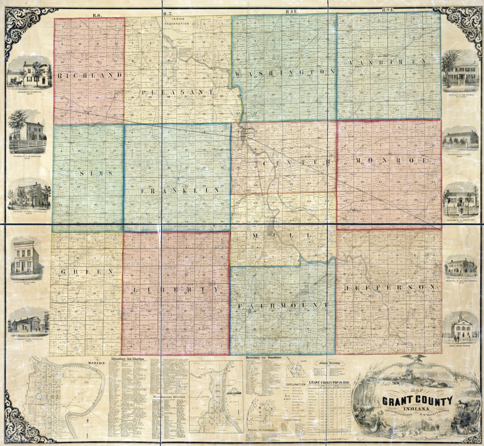 1861 Farm Line Map of Grant County Indiana - Etsy UK