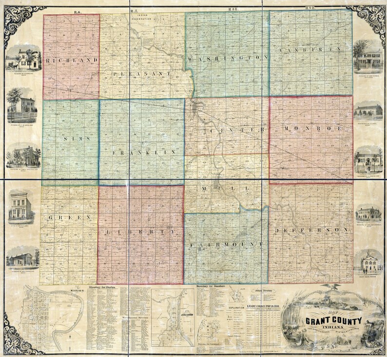 1861 Farm Line Map of Grant County Indiana - Etsy