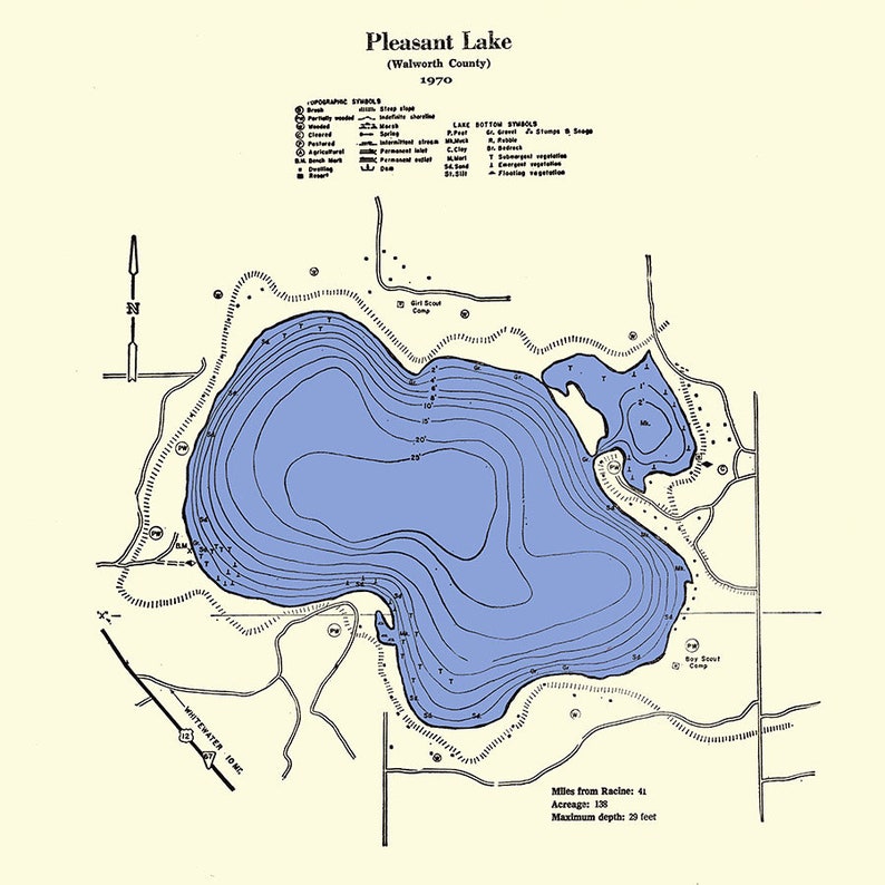 1970 Map of Pleasant Lake Walworth County Wisconsin - Etsy