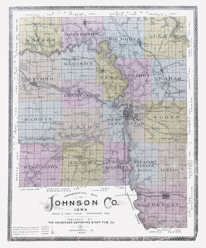 1900 Map of Johnson County Iowa - Etsy