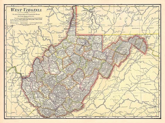 Mapa Imprimible De Virginia Occidental State West Virginia Vectores,