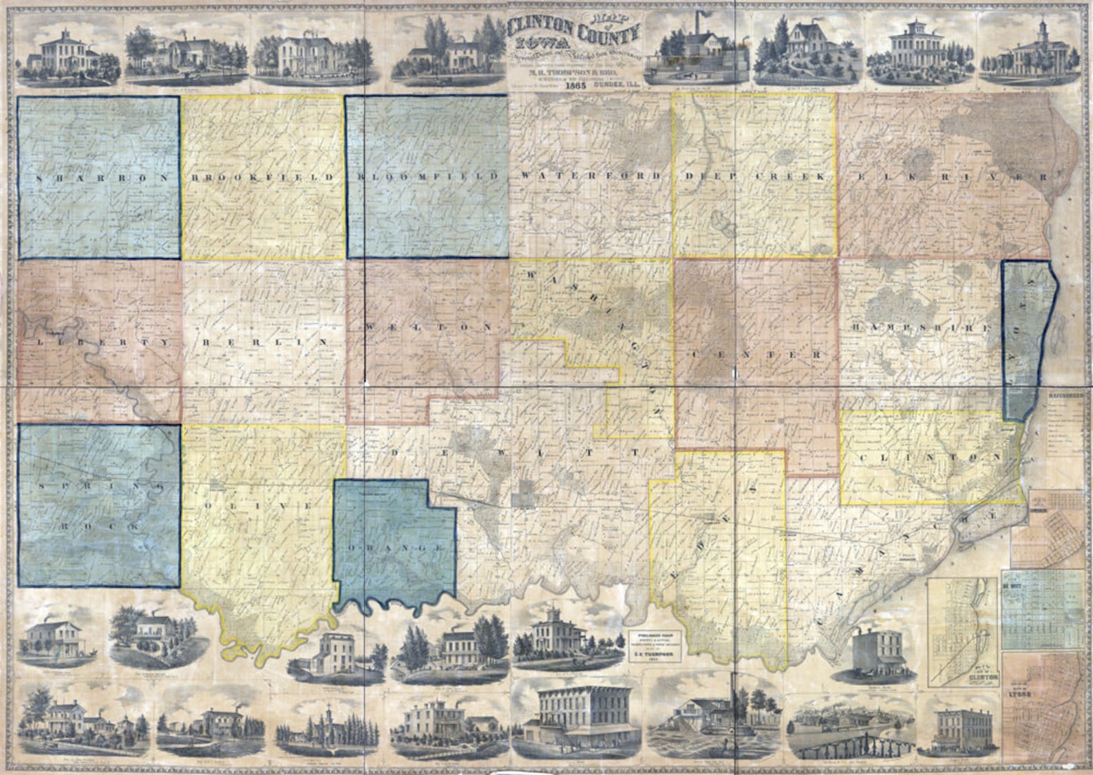 1865 Farm Line Map of Clinton County Iowa Dewitt Lyons - Etsy