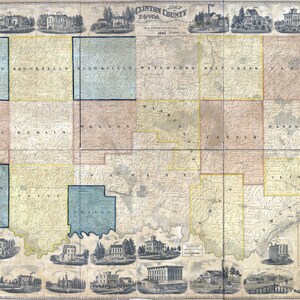 1865 Farm Line Map of Clinton County Iowa Dewitt Lyons - Etsy