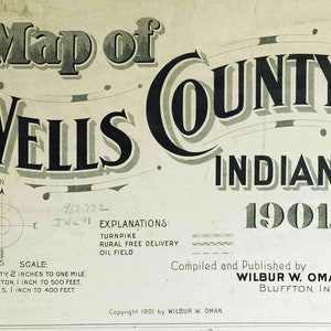 1901 Map of Wells County Indiana - Etsy UK