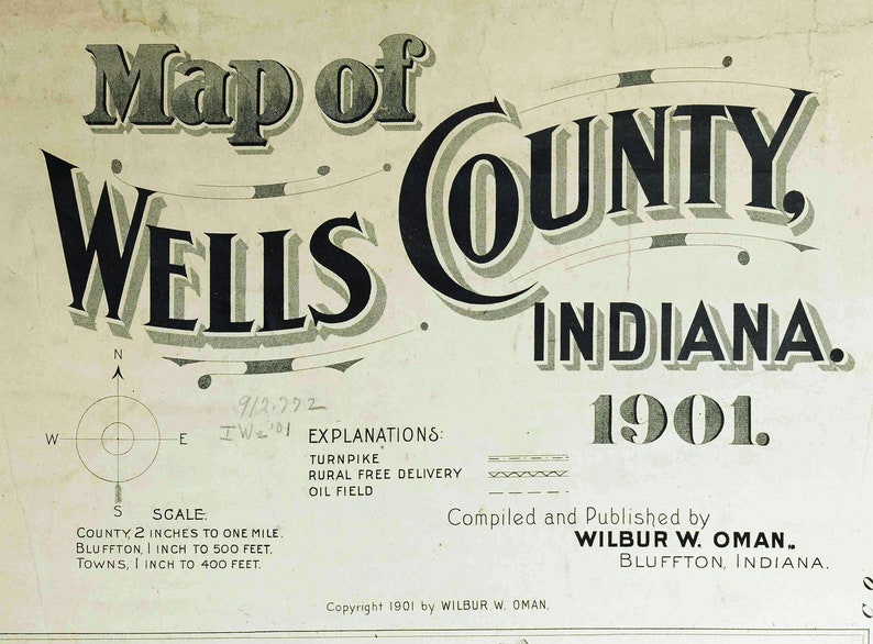 1901 Map of Wells County Indiana - Etsy UK