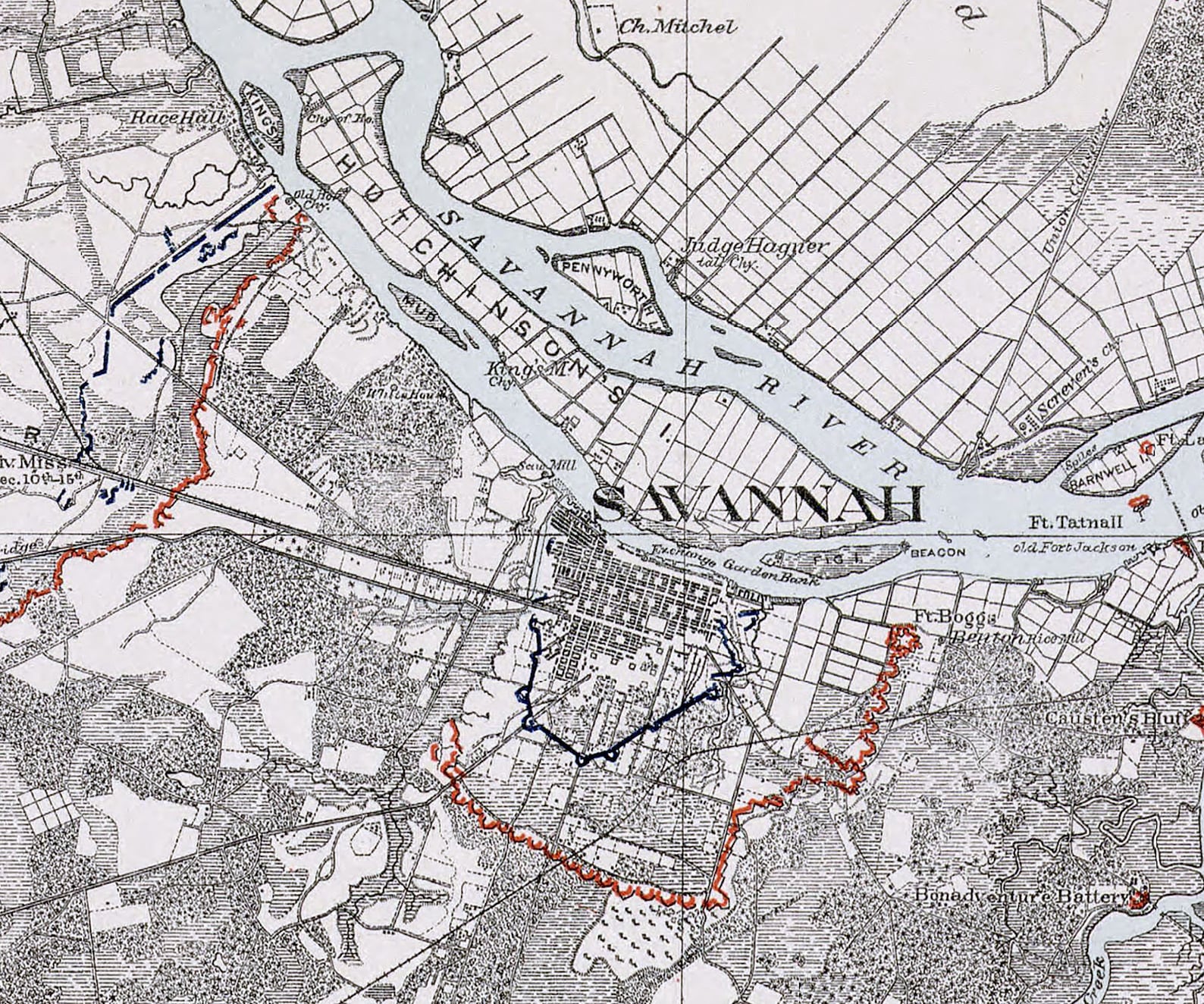 1864 Map of Savannah Georgia and Forts - Etsy