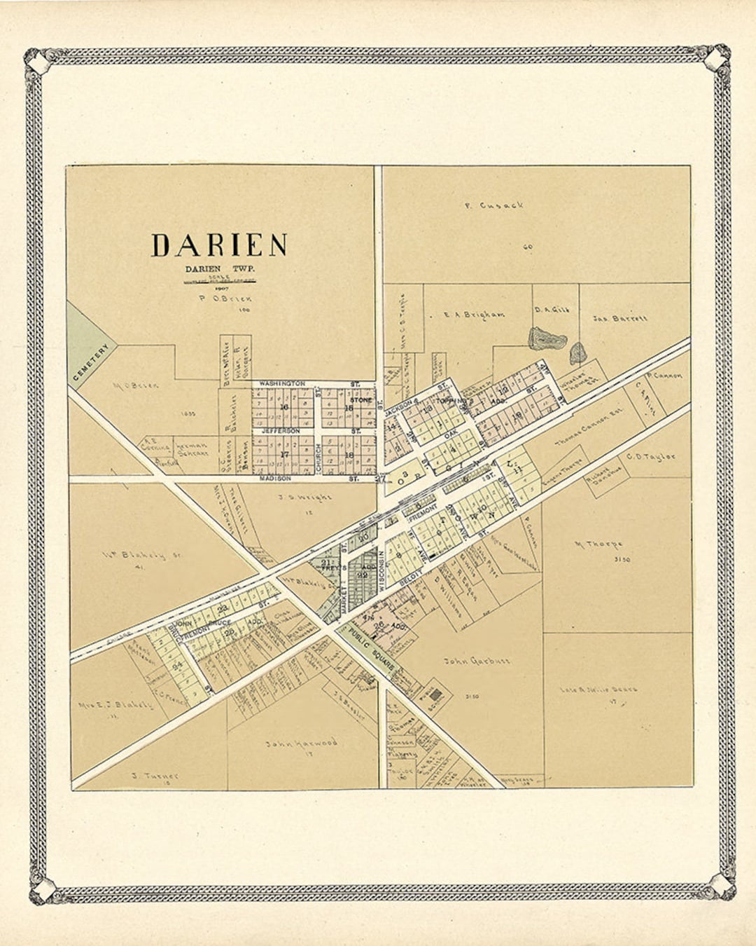 1907 Town Map of Darien Walworth County Wisconsin - Etsy