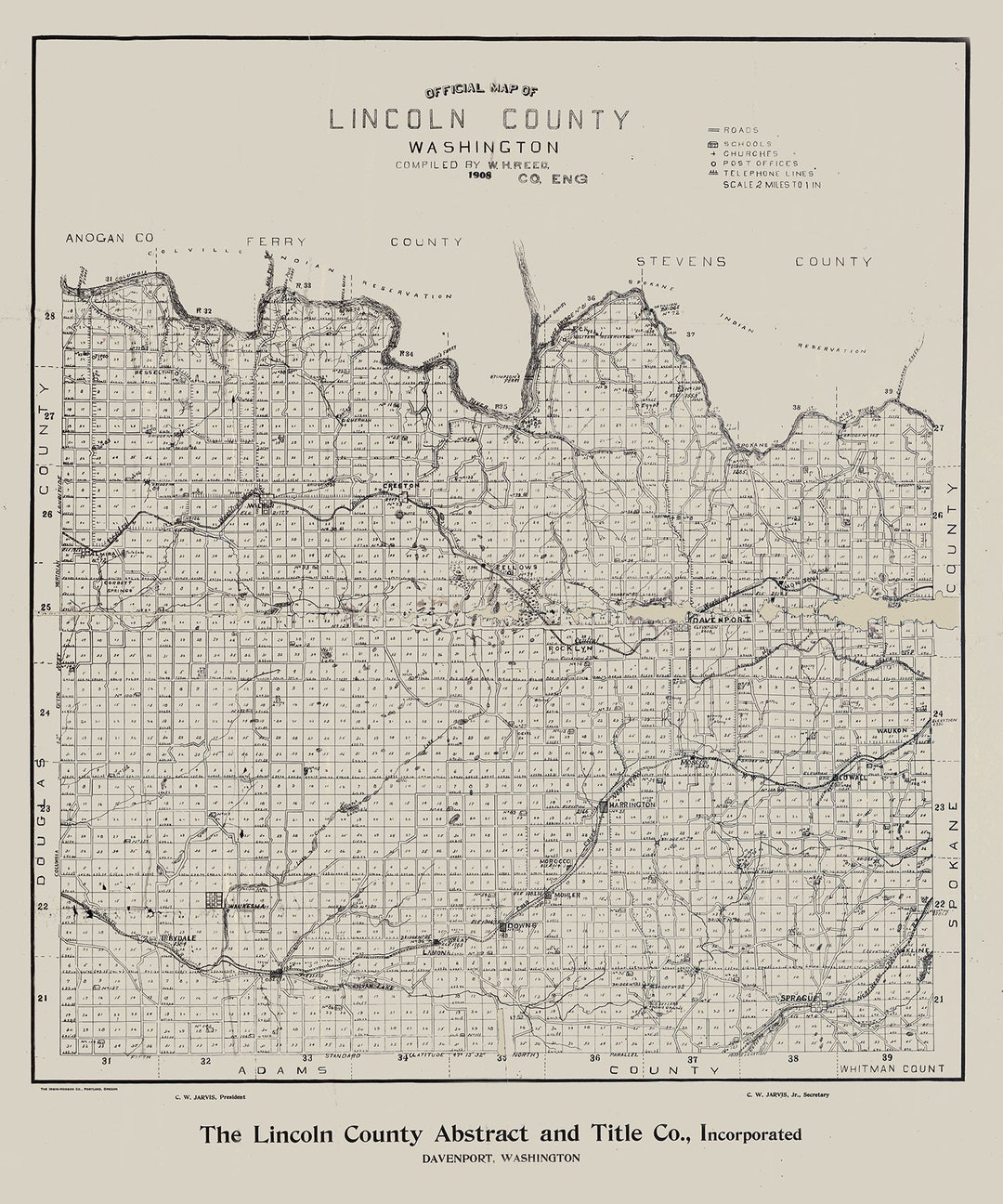 1908 Map of Lincoln County Washington - Etsy