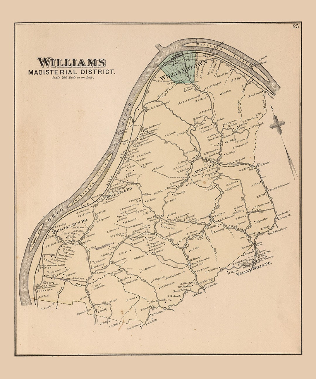 1886 Map of Williams District Wood County West Virginia - Etsy