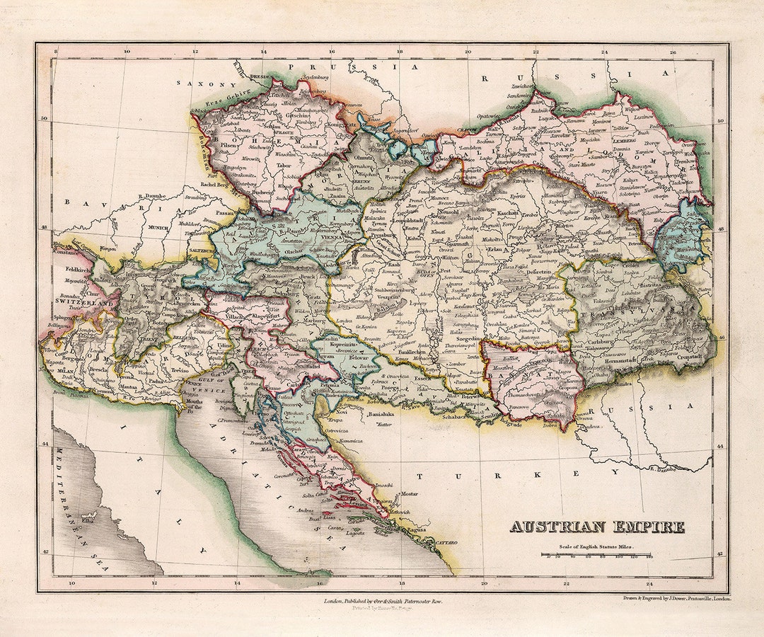 1832 Map of the Austrian Empire - Etsy