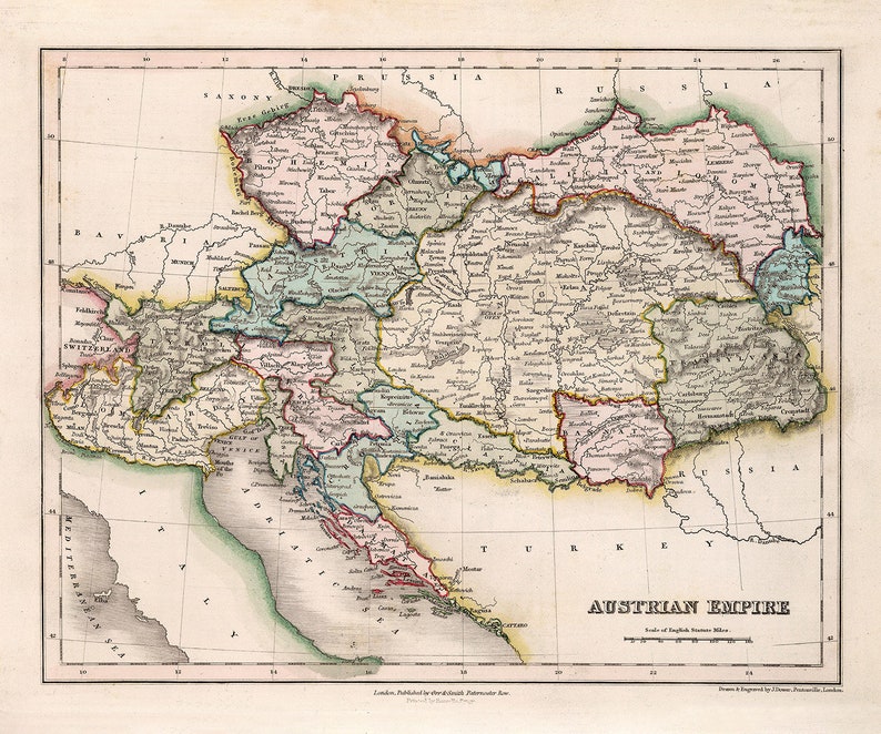 1832 Map of the Austrian Empire - Etsy