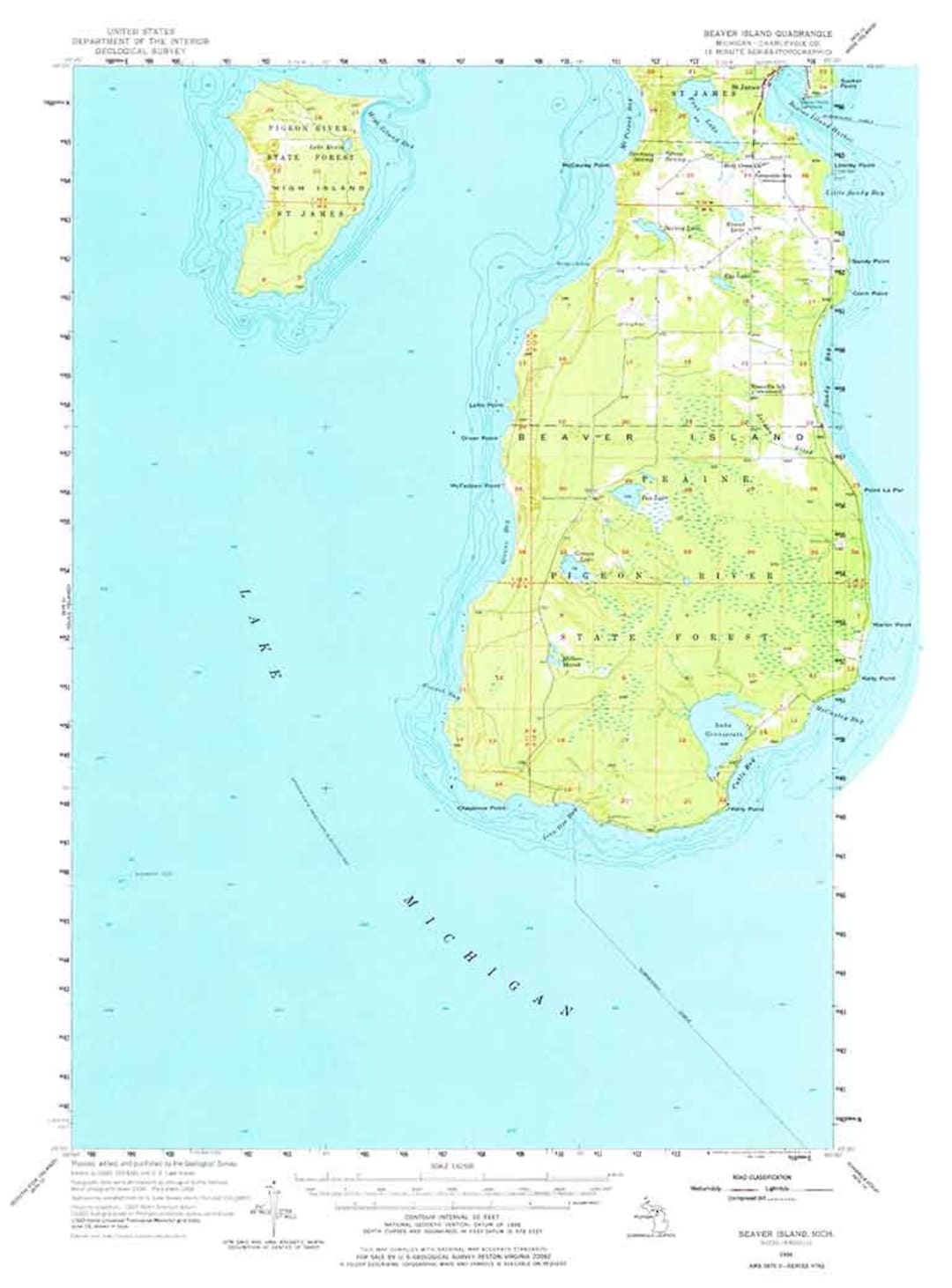 1956 Topo Map of Beaver Island Michigan Quadrangle - Etsy