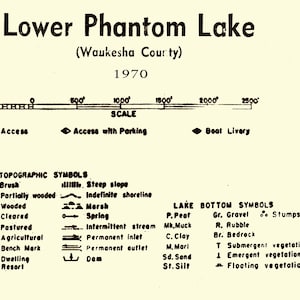 1970 Map of Upper Phantom & Lower Phantom Lake Waukesha County ...