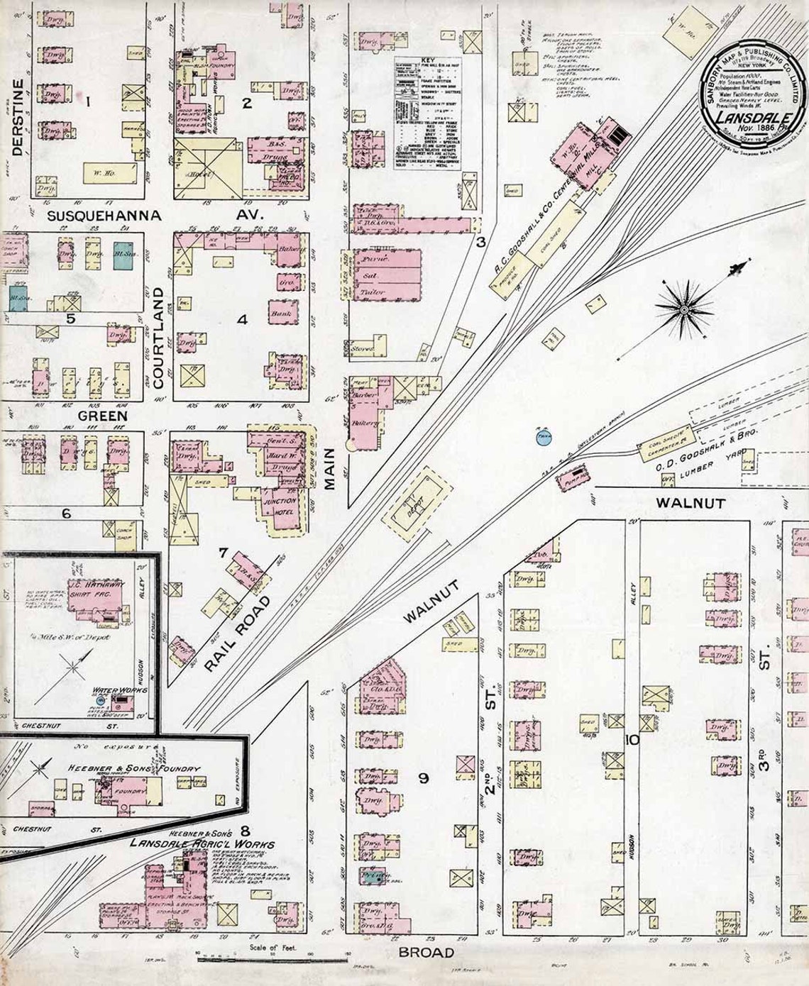 1886 Town Map of Lansdale Montgomery County Pennsylvania - Etsy