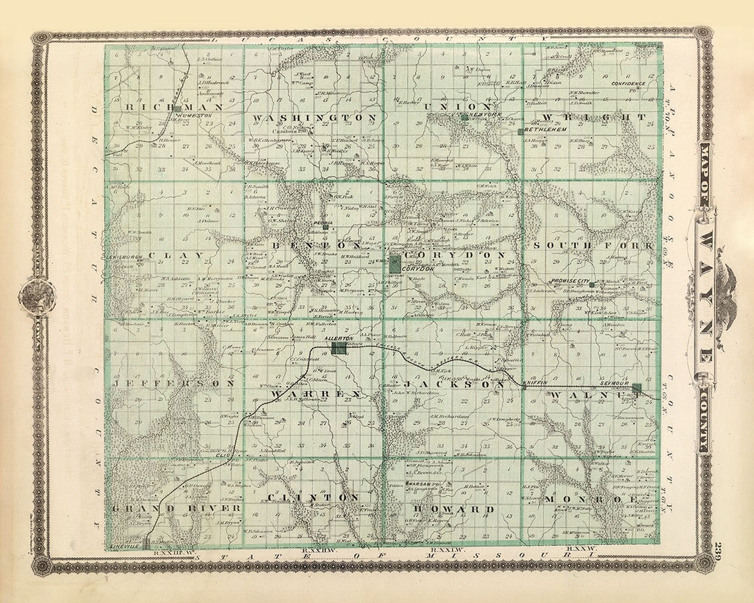 1875 Map of Wayne County Iowa - Etsy
