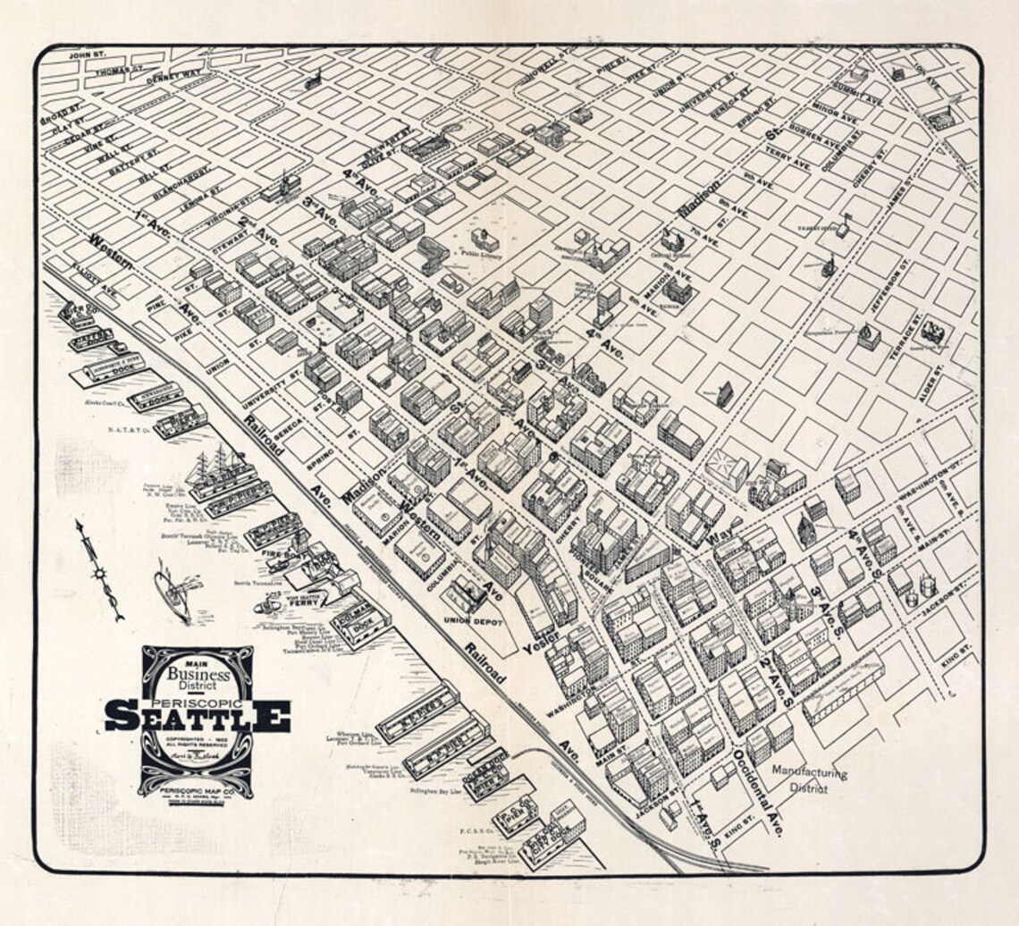 1903 Map of Seattle Washington Business District - Etsy