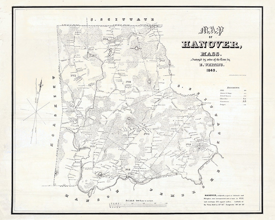 1849 Map of Hanover Massachusetts - Etsy