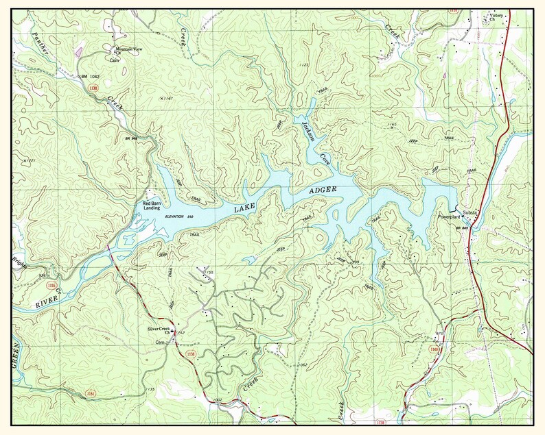 1990 Map of Lake Adger North Carolina - Etsy