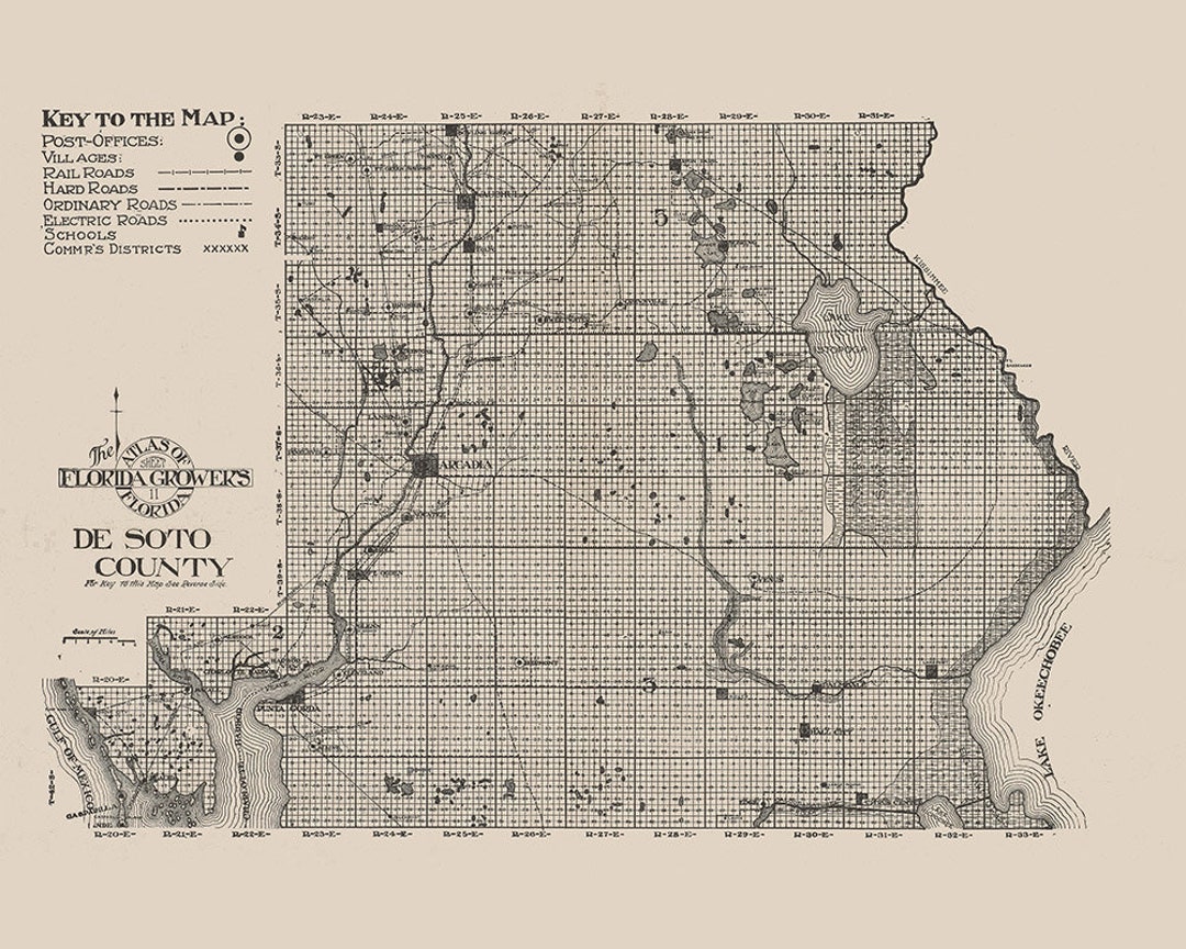 1914 Map of De Soto County Florida - Etsy