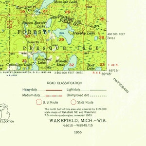 1955 Topo Map of Wakefield Michigan Quadrangle - Etsy