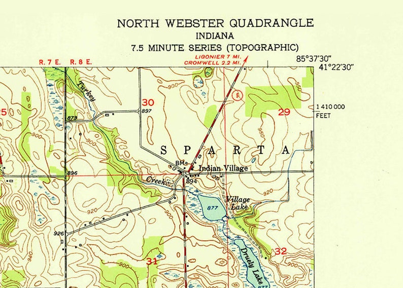 1950 Topo Map of North Webster Quadrangle Indiana Lake Webster - Etsy