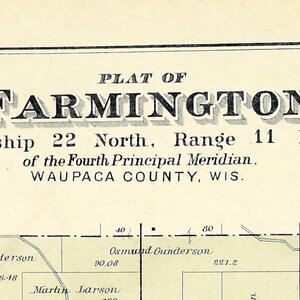 1889 Map of Farmington Township Waupaca County Wisconsin - Etsy