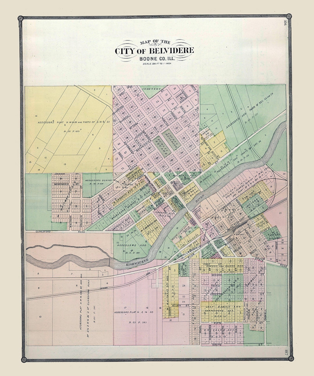 1886 Map of Belvidere Boone County Illinois - Etsy