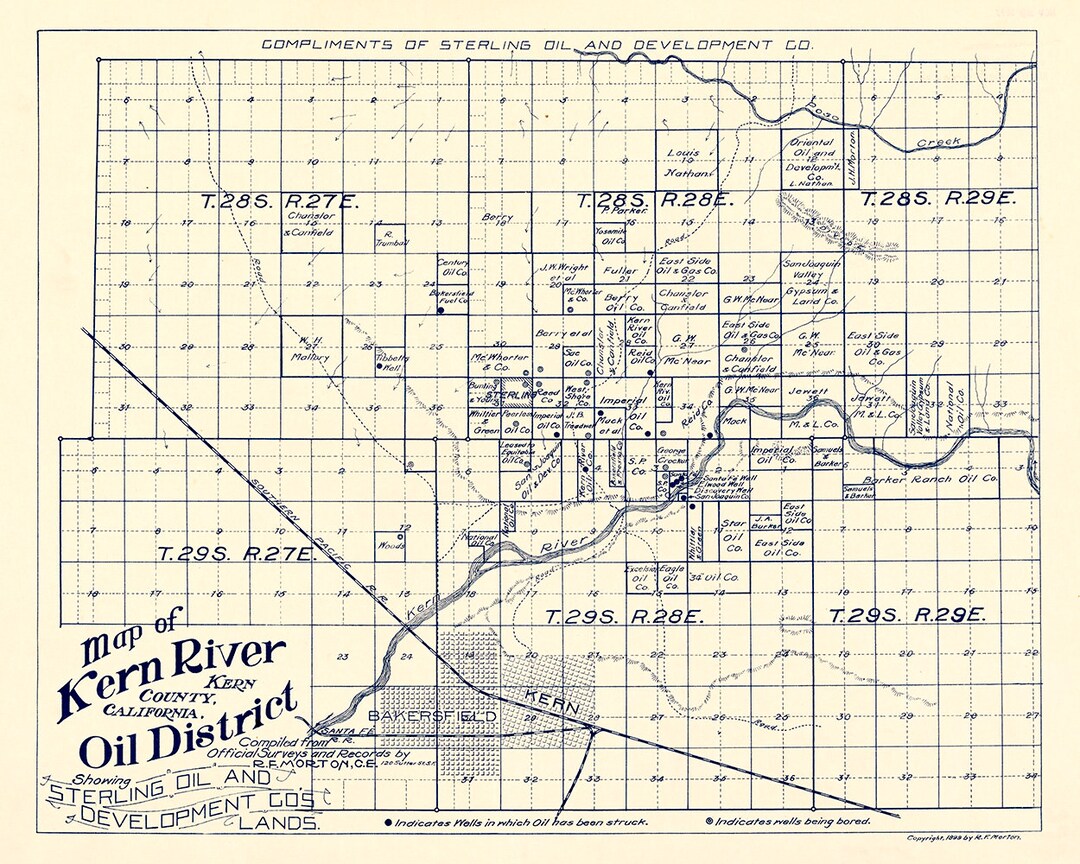 1899 Map of Kern River Oil District Kern County California - Etsy