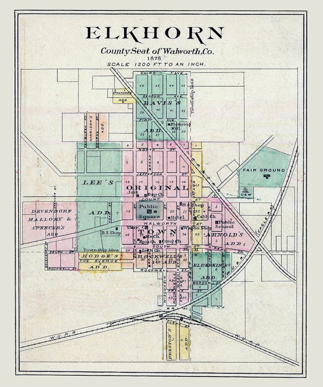 1878 Map of Elkhorn Walworth County Wisconsin - Etsy