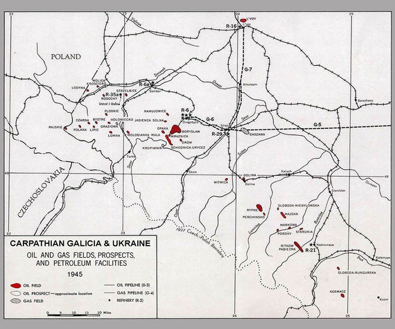 1945 Map of Carpathian Galicia and Ukraine Oil and Gas Fields - Etsy