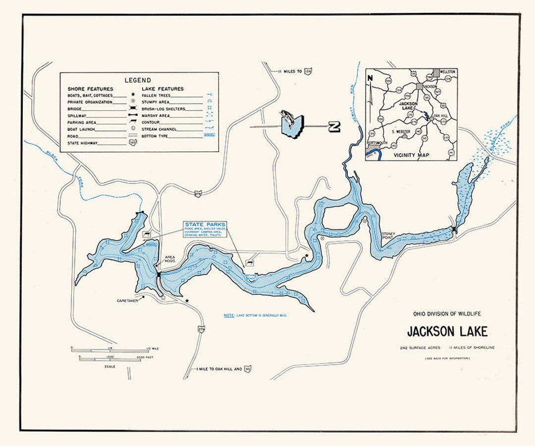 1960 Map of Jackson Lake Jackson County Ohio - Etsy