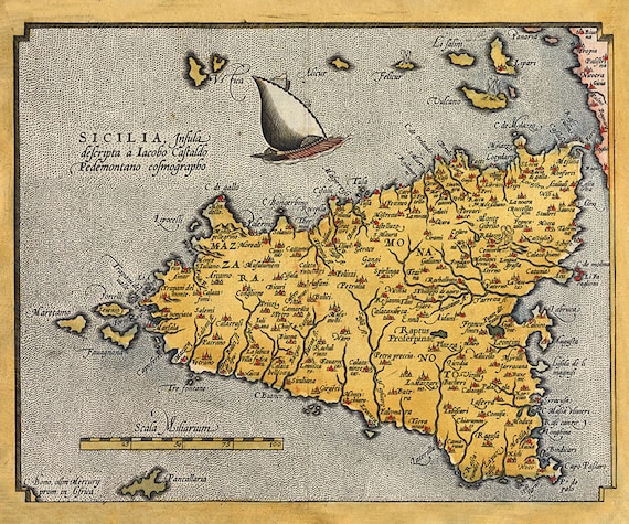 1600 Map of Sicily Italy | Etsy
