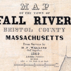 1850 Town Map of Fall River Bristol County Massachusetts - Etsy