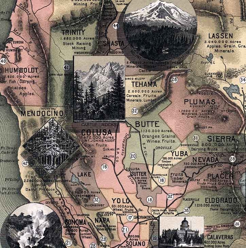 1888 Map of California Sierra Mountains - Etsy