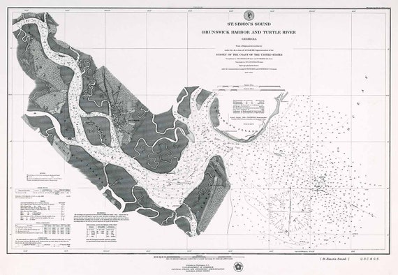 1976 Nautical Map of St Simons Sound Brunswick Harbor Turtle | Etsy