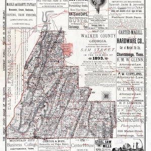 1893 Map of Walker County Georgia Landowner Reprint - Etsy