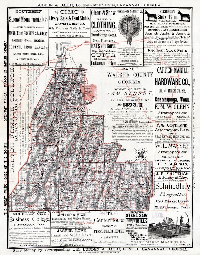 1893 Map of Walker County Georgia Landowner Reprint - Etsy