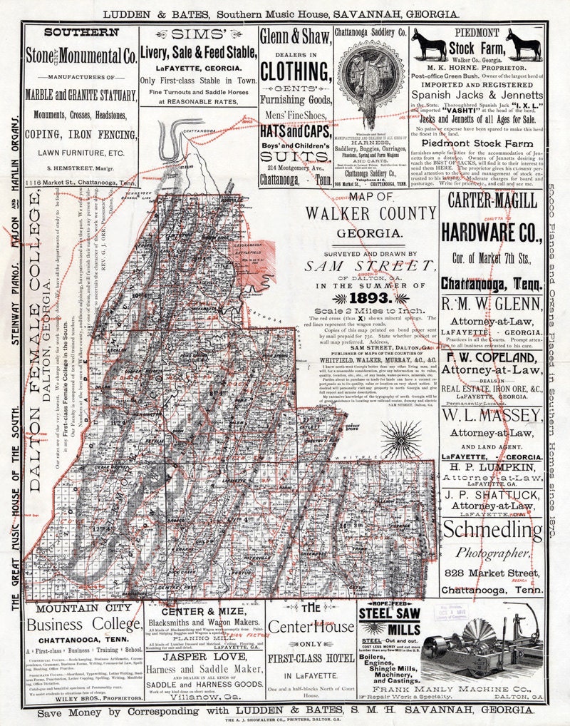 1893 Map of Walker County Georgia Landowner Reprint - Etsy