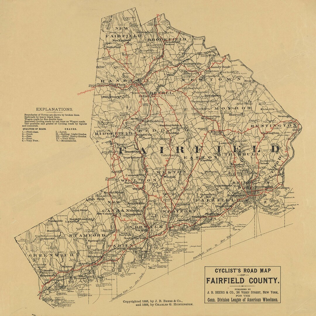 1888 Map of Fairfield County Connecticut - Etsy