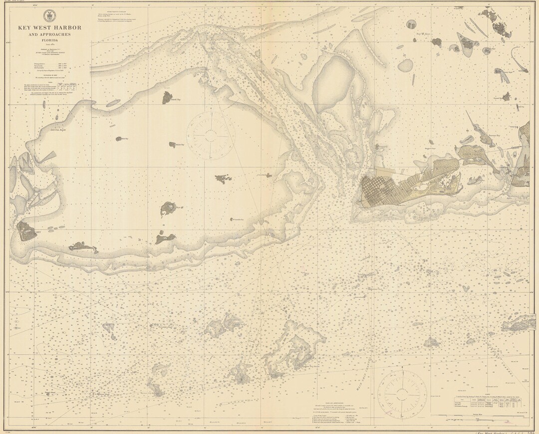 1911 Nautical Map of Key West Harbor Florida - Etsy