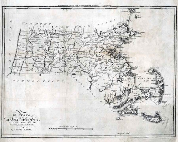 1795 Map of the State of Massachusetts | Etsy