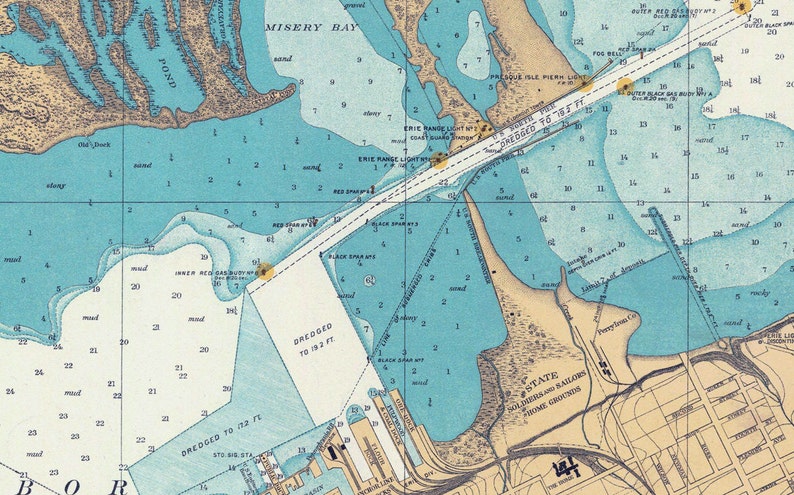 1920 Nautical Map of Erie Harbor and Presque Isle Lake Erie PA | Etsy UK