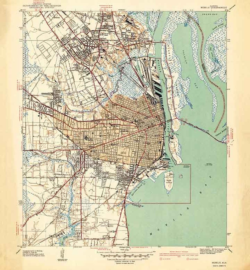 1940 Topo Map of Mobile Alabama Quadrangle - Etsy