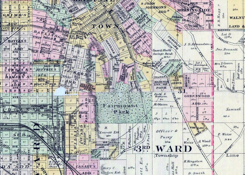 1898 Map of Council Bluffs Iowa - Etsy